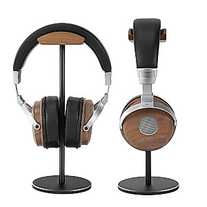 Jcurycke Headphone Stand Headset Holder with Walnut Wood Headrest,Gaming Headset Stand Earphone Stand with Solid Heavy Base for All Headphone Sizes