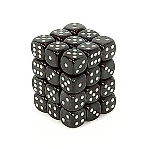 Chessex Dice d6 Sets: Borealis Smoke with Silver - 12mm Six Sided Die (36) Block of Dice