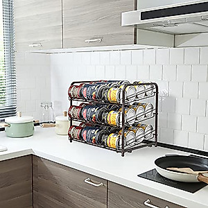 HAITRAL 2 Pack Can Rack Organizer, 3 Tier Stackable Can Storage Dispenser Holder, for Food Storage, Countertops or Kitchen Cabinets, Storage for 36 Cans (Each), Bronze