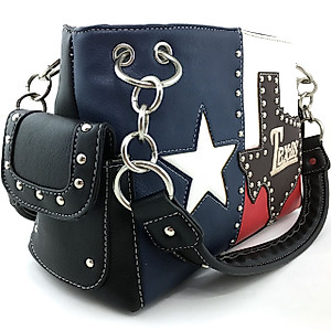 Justin West Texas Red White Blue Flag Patriotic Chain Shoulder Concealed Carry Handbag Purse Trifold Wallet (Purse with Wallet)