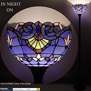 WERFACTORY Tiffany Floor Lamp Blue Purple Baroque Stained Glass Light 12X12X66 Inch Pole Torchiere Standing Corner Torch Uplight Decor Bedroom Living Room Home Office S003C Series