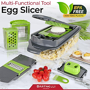 Bartnelli Vegetable Chopper Food Slicer Pro | 15 Pc MultiFuctional Kitchen Gadgets for Onion, Veggie, Cheese Grater, Vegetables Cutter With Large Container, Easy to Clean, With Bonus Brush and Fork