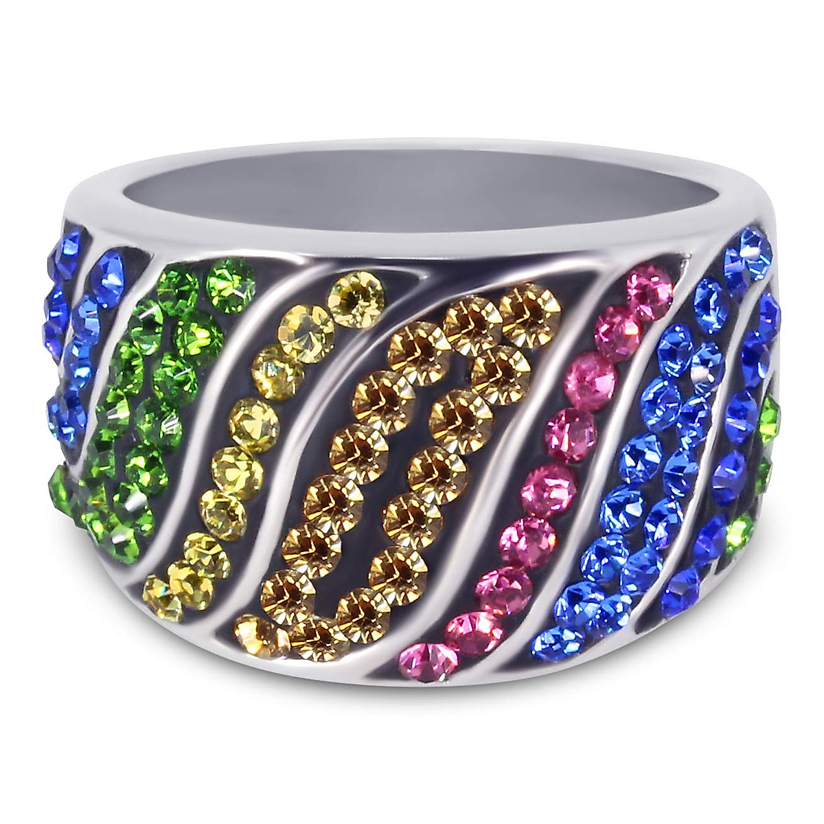 Savlano 18K White Gold Plated Rainbow Colorful Ring for Women (7)