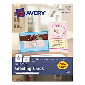 AVERY 3265 Greeting Cards, Inkjet, 5-1/2-Inch X8-1/2-Inch, 20/Bx, Matte White