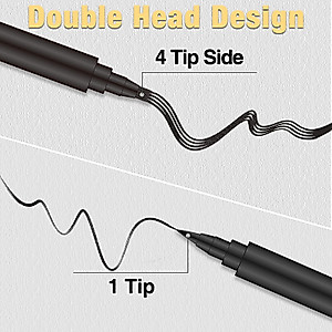 Beard Pencil Filler For Men,4 Tip Beard Filler Pen Kit Beard Pen & Beard Brush Male Mustache Repair Shape, Effective Enhance Facial Hair Waterproof Proof and Sweat Proof (Portable Box & Black Pen)