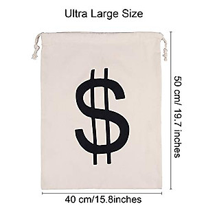 Boao 19.7 x 15.8 Inch Money Bag Dollar Sign Bag Money Drawstring Canvas Bag with Dollar Symbol for Toy Favor Cosplay Themed Party