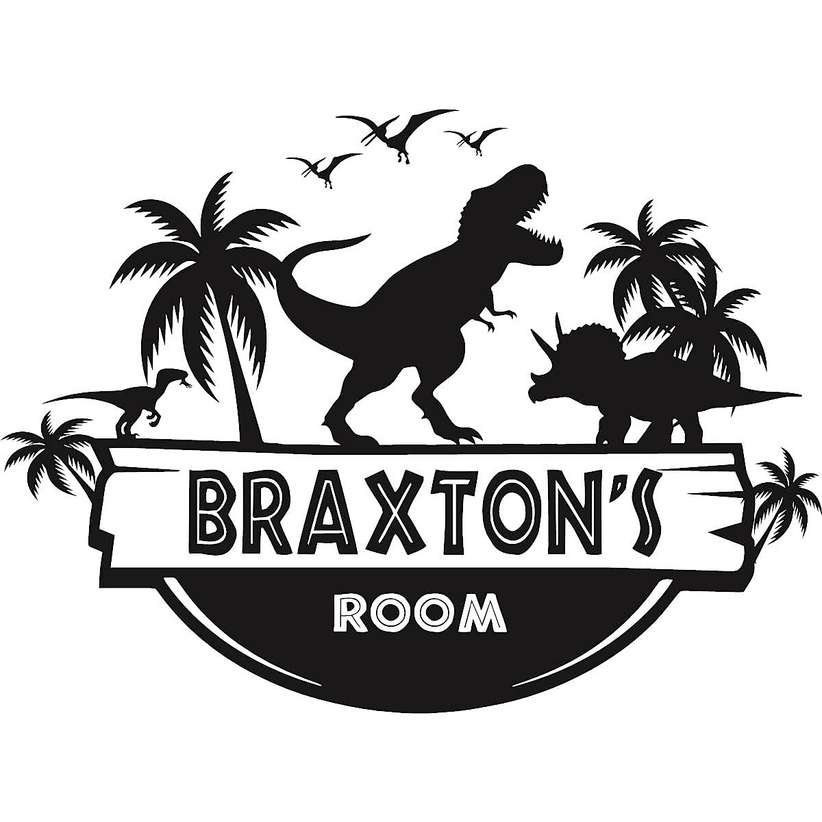 Custom Name Jurassic Dinosaur T-Rex Big Horn Raptor Kids Room Wall Decal Home Decor Vinyl Sticker (28" x 38")