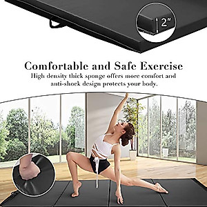 GYMAX Gymnastics Mat, 8' x 4' x 2" Thick Exercise Mat with Waterproof Detachable Cover, Non-Slip Bottom & Carry Handles, Folding Tumbling Mat for Yoga Cheerleading Aerobics Home Gym Fitness (Black)