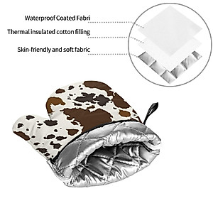 Feartdiy Oven Mitts and Pot Holders Sets of 4,Cow Leather Brown Print Heat Resistant Kitchen Cooking Oven Gloves and Potholders for BBQ Baking Grillin, One Size