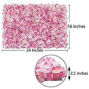 Flower Wall Panel Set, U'Artliens Artificial Wall Flower Backdrop 24x16 Inch 3D Silk Hydrangea Rose Floral Panel for Photo Background Home Party Wedding Backdrop Decoration (2pcs, Pink)