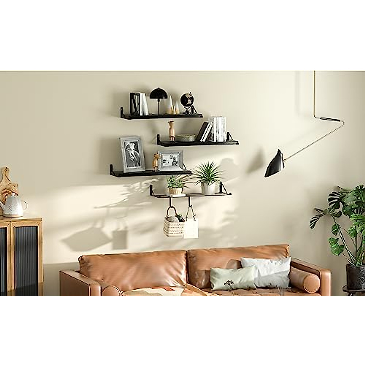Veluckin Floating Shelf,Wall Mounted Rustic Wood Shelves for Bathroom, Study Room, Living Room, Kitchen,（16in,Set of 3+1,Black）