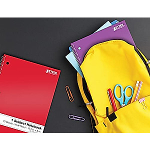 Better Office Products Spiral Notebooks 1-Subject, 24 Pack, Wide Rule, 70 Sheet, 8 x 10.5 inches, 6 Assorted Primary Colors, 24 Pack