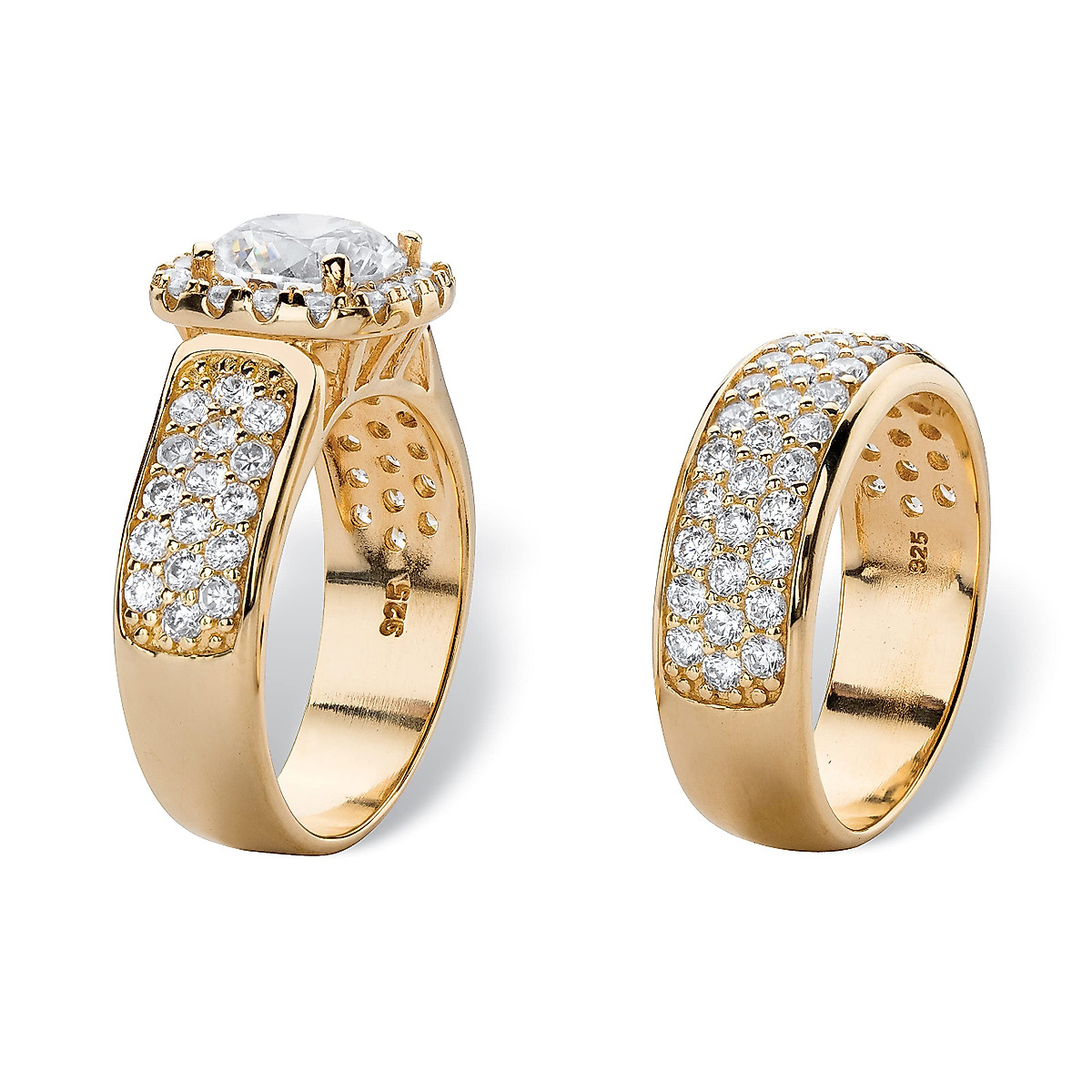 PalmBeach Yellow Gold-plated Sterling Silver Round Cubic Zirconia Pave Halo Bridal Ring Set Sizes 6-10 Size 6