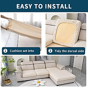 LUFEIJIASHI Sectional Couch Covers L Shape Couch Cushion Covers for Sectional Sofa,Stretch Sectional Sofa Covers Furniture Protector for Pets Dogs 3 Piece (Beige, 2 Seater + 1 Chaise)