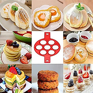 SPCCL Pancake mold maker 2pcs, Silicone pancake molds, Pancake Mold, Non Stick Pancake Maker, RoundHeart pancake mold, 7 Cavity, with 1 Silicone Brush, for MuffinPancakeEggs