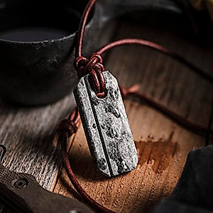 Wazoo Viking Whetstone Pendant | Knife Sharpener Necklace | Arkansas Novaculite on Leather Cord | Norse Inspired Knotwork | MADE IN USA!