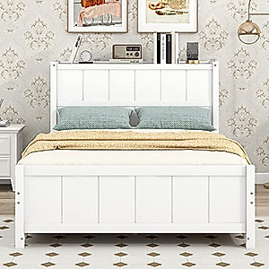 BIADNBZ Full Size Bed Frame with 4 Drawers and Headborad Storage, Wooden Versatile Platform Bedframe for Kids Teens Adults Bedroom, White