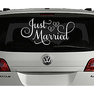 Just Married Car Decal, Car Decorations For Wedding, White 24"Wx12"H, Just Married Window Sticker