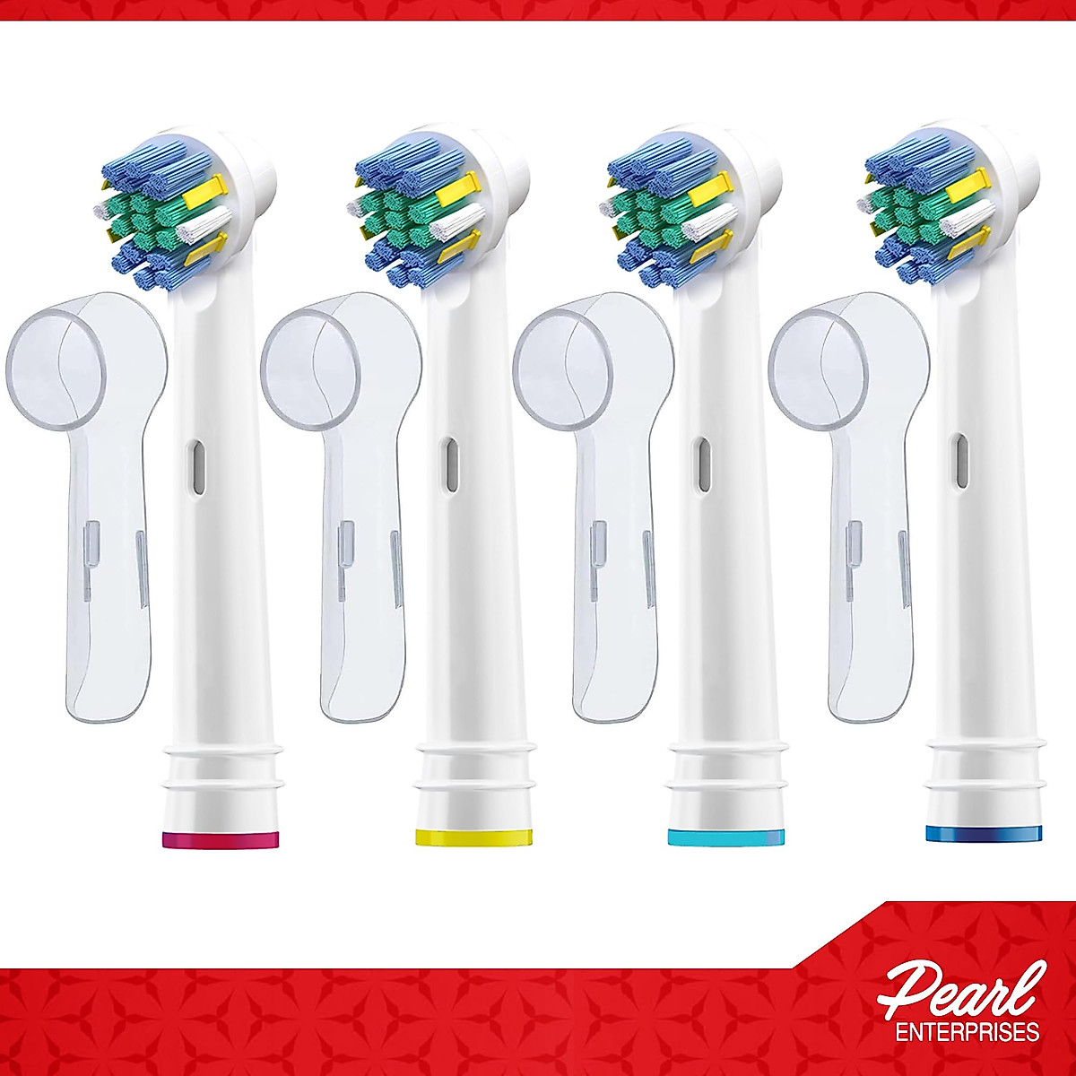 Replacement Brush Heads Compatible with Oral B Floss Action, Oral-B Braun 4 Pack + 4 Bonus Cover Cap. Compatible w/Vitality Floss Action, Oral-B 7000, 9000, Pro 1000, Kids