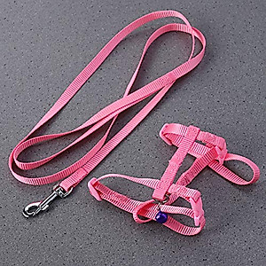 POPETPOP Adjustable Pet Rabbit Bunny Harness Leash - Small Pet Walking Running Harness Leash Lead with Small Bell - Small Animal Accessories (Pink with Bell Color Random)