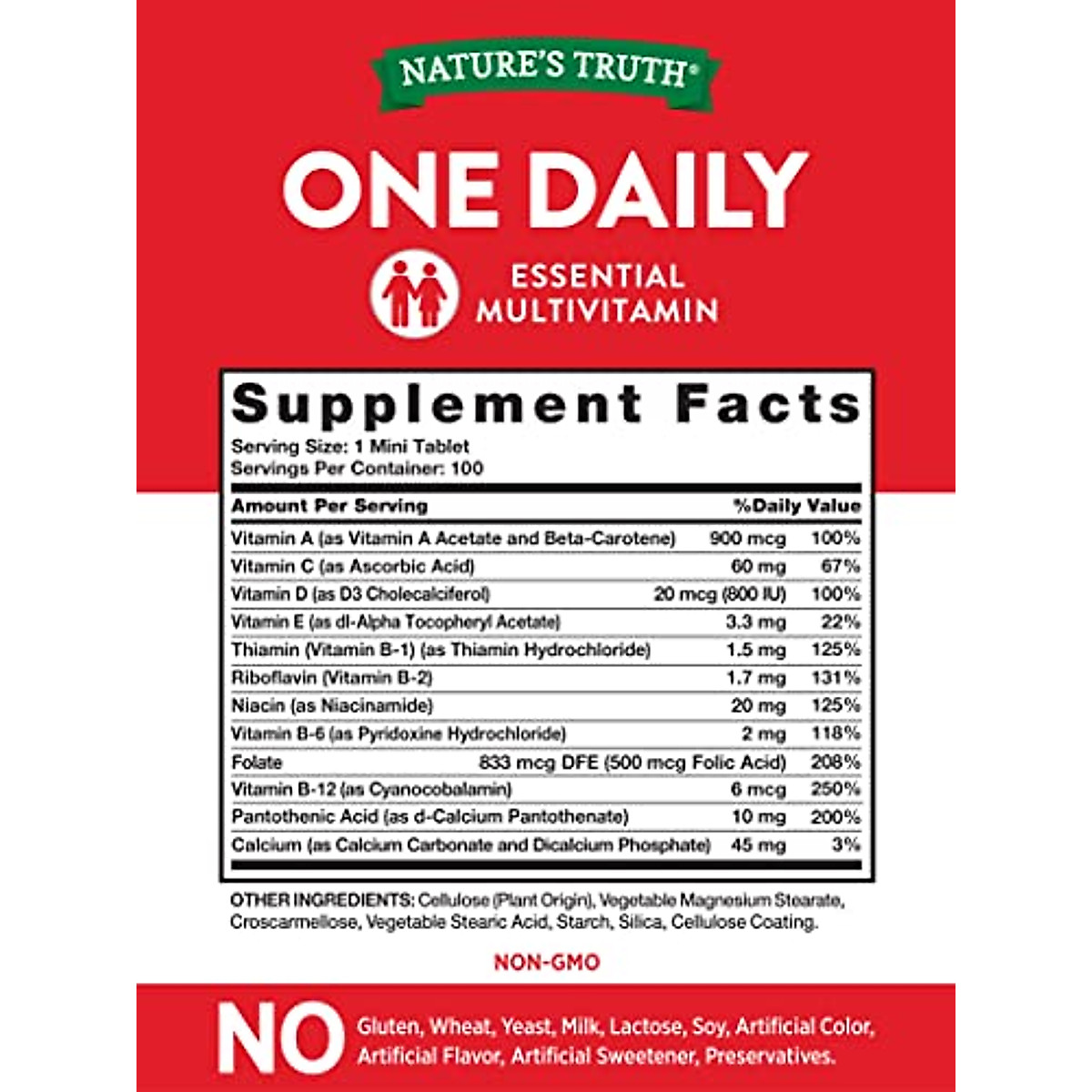 One Daily Womens and Men's Essential Multivitamin | 100 Mini Tablets | Non-GMO & Gluten Free | By Nature's Truth