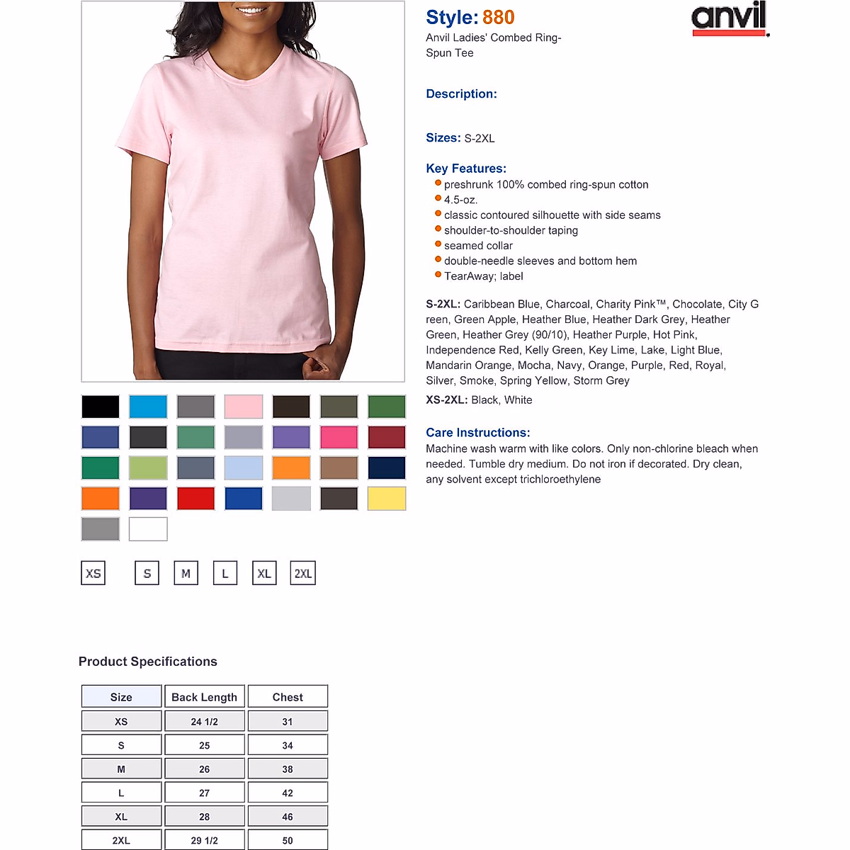 Anvil 880 Ladies Lightweight Tee - Heather Dark Grey, Large