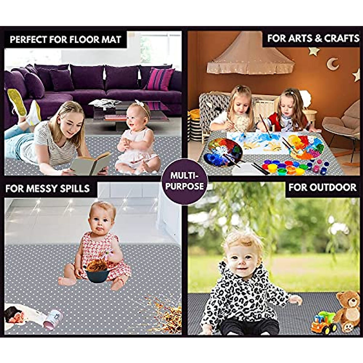 Splat Mat for Under High Chair - Splash Mat | Large 51" x 46" Size | Washable & Water Resistant | Avoid Messes | Multiple Uses | Easy to Wipe | Quick Drying - Comes w/ Carrying case for Floor & Table