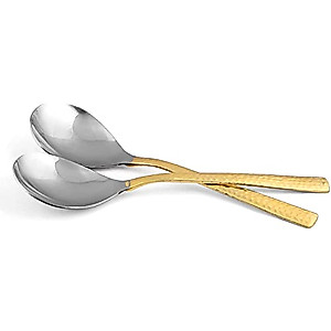 VAKRATUNDA KITCHENWARES Set of 4 Serving Spoon with Hammer Copper Handle, Spoons for Dinnerware Serve ware, Non-Slip Serving Tools for Modern Kitchen, Serving Spoons for Home, 8”