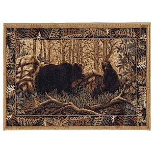 Fern Bear Novelty Lodge Pattern Beige Rectangle Area Rug, 8' x 10'