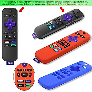 [2 Pack] Silicone Protective Case Compatible with Roku Voice Remote, Pinowu Anti-Slip Shockproof Remote Cover Compatible with Roku Express 4K+ 2021 Remote (Red+Blue)