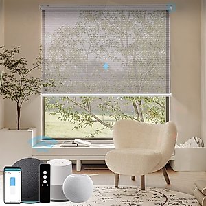 WEFFORT Motorized Shades 50% Blackout Smart Blinds Work with HomeKit Alexa Google Home Electric Blinds with Remote Control for Windows Shade for Smart Home, PVC FREE SUNSCREEN Stone