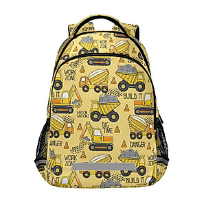 Truck Boys Backpack Yellow Excavator Kids Elementary School Bookbag Travel Rucksack Laptop Bag