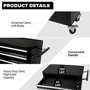 nifoti 4 Drawers Tool Cart on Wheels,Rolling Tool Box Tool Storage， Drawers Rolling Tool Box Organizer Tool Case for Garage, Warehouse, Workshop, Repair Shop (4 Drawers(Black))