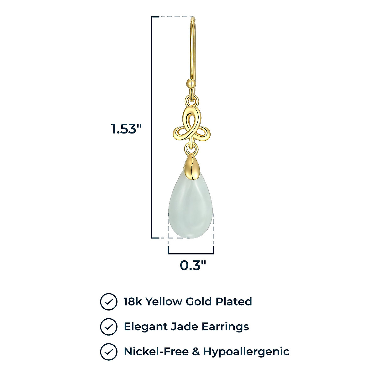 MORGAN & PAIGE Genuine Jade Teardrop Earrings For Women - 18k Yellow Gold Plated Sterling Silver Celtic Knot Dangle Earrings - 14x8mm