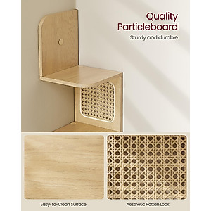 VASAGLE 5-Tier Corner Shelf, Wall Mounted Floating Shelf, Zigzag Corner Shelf Unit, PVC Rattan Sides, Space-Saving, for Kitchen, Living Room, Bedroom, Boho Style, Oak Beige ULLS582Y57