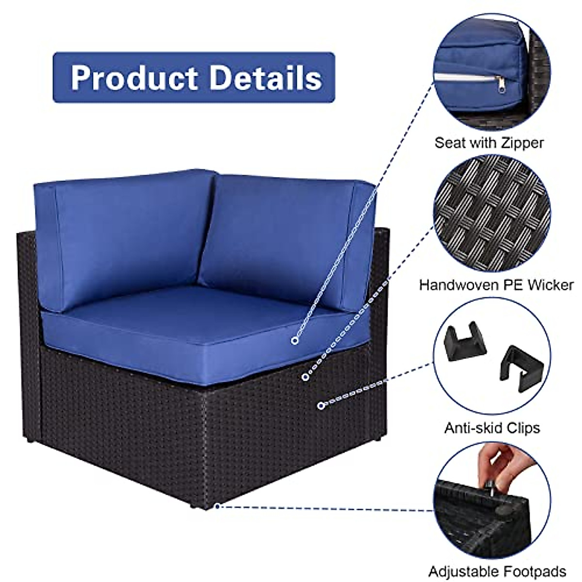 Kinsunny Wicker Loveseats Patio Sectional Corner Sofa Rattan Outdoor Thick Sofa Set
