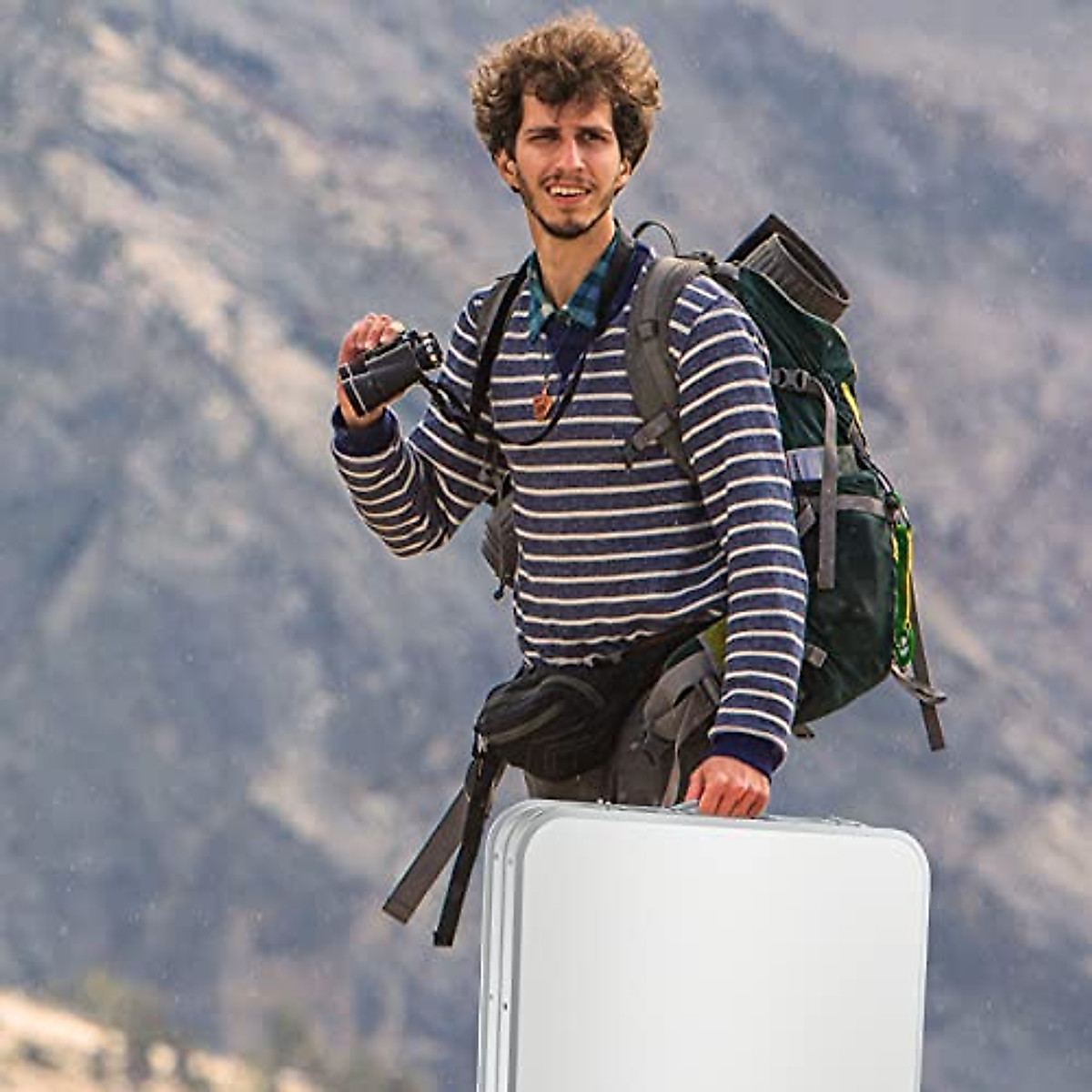 FrenzyBird Folding Picnic Table with 4 Stools, Aluminum Table Oxford Mat Chair Set for up to 4 Persons, Portable Lightweight and Heights Adjustable for Outdoor Camping Dining BBQ Party