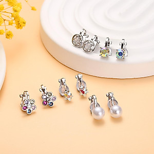 Thunaraz 10 Pairs Cute Clip on Earrings for Women Hypoallergenic Butterfly Flower Pearl CZ Clip-on Women Multicolored Non-Pierced Earrings Set