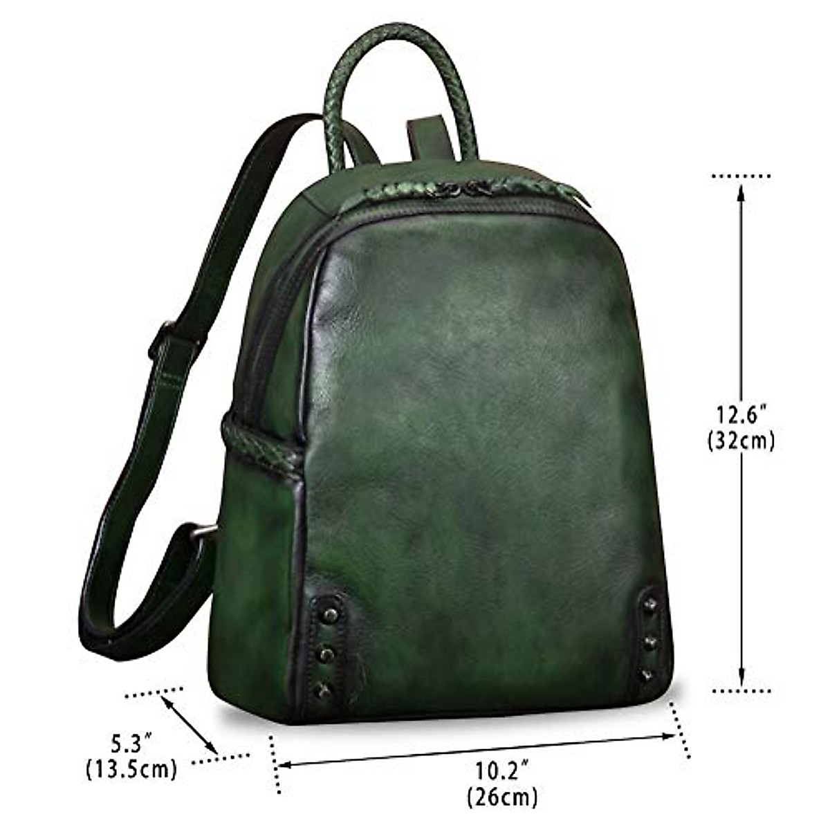 Genuine Leather Backpack for Women Vintage Handmade Casual Knapsack Satchel Cute Bagpacks Daypack Purse (DarkGreen)