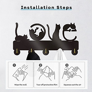 KingLive Cat Key Hooks for Wall,Black Wooden Cat Key Holder with 5 Metal Key Rack Organizer for Wall Decorative with Screws and Anchors