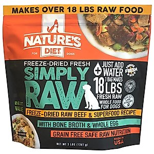 Nature's Diet Simply Raw® Freeze-Dried Raw Whole Food Meal - Makes 18 Lbs Fresh Raw Food with Muscle, Organ, Bone Broth, Whole Egg, Superfoods, Fish Oil Omega 3, 6, 9, Probiotics & Prebiotics (Beef)
