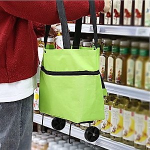 JIEOU Folding Shopping Bag With Wheels, Waterproof Grocery Carts, Reusable Portable Trolley Bags for Shopping Fruits(black)