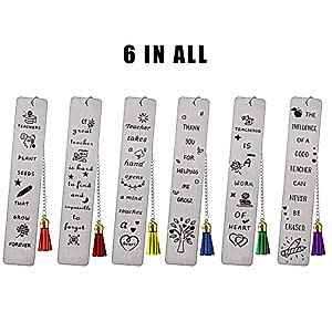 6Pcs Metal Bookmarks Teacher Appreciation Book Page Markers Thank You Teacher Present with with Pendants for Teachers Instructors Birthday Graduation Presents Book Lovers
