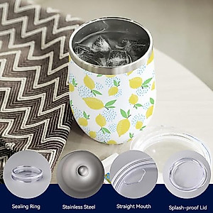 silichee 20 Oz Stainless Steel Coffee Travel Mug with Lid Lemon Pattern Background Yellow Insulated Tumblers Vacuum Coffee Mugs for Hot and Cold Drinks,Coffee,Wine