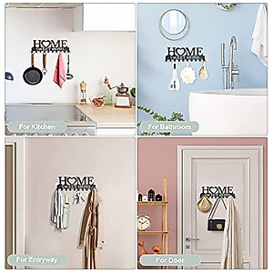 RELBRO Key Holder Wall Mounted, Black Metal Key Holder for Wall Decorative Home Key Rack Hooks Key Hanger with 10 Hooks for Entryway Doorway Hallway Office 2 Installation Ways 10.27'' x 3.62''