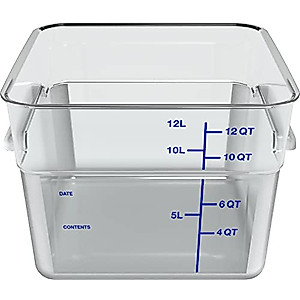 Carlisle FoodService Products Squares Square Food Storage Container with Stackable Design for Catering, Buffets, Restaurants, Polycarbonate (Pc), 12 Quarts, Clear