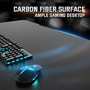 JOY worker Gaming Desk with LED Lights, 43 Inch Z-Shaped Gaming Computer Desk, Carbon Fiber Surface Home Office Game Table with Handle Rack, Cup Holder and Headphone Hook, Black