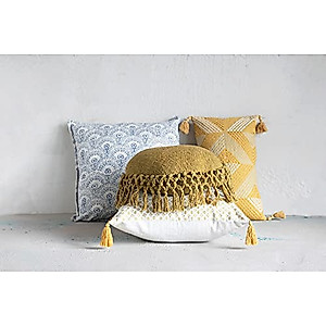 Creative Co-Op Cotton Embroidered Lumbar Tassels Pillow, 20" L x 12" W x 2" H, Multicolor