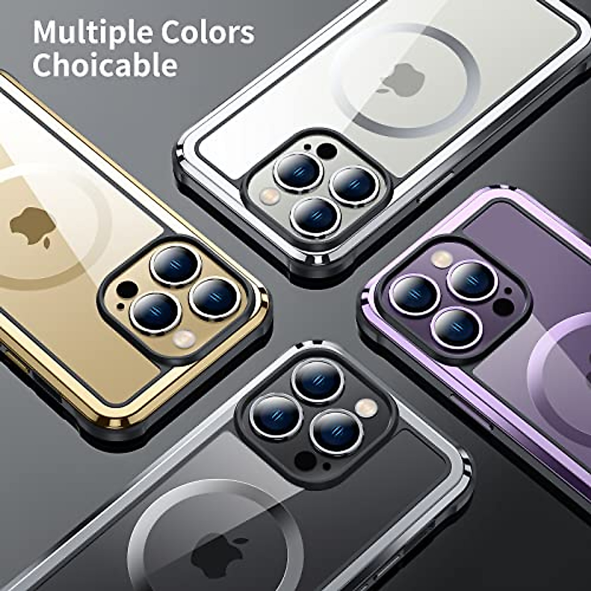 Auleegei Stainless-Frame Metal Magsafe Designed for iPhone 14 Pro case Clear [20 FT Military Drop Protection] Protective Shockproof Bumper with Airbag Case [Non-Yellowing] Cover 6.1 Inch-Silver