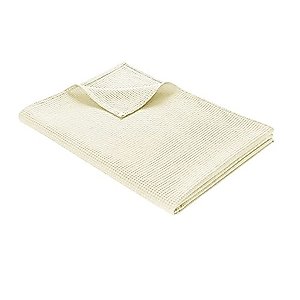 WOHNWOHL (Cream Throw Blanket I 100% Cotton I (60' x 80') Lightweight Waffle Pique Material I Square Airy Sofa Blanket I Easy-Care Summer and Fall Blanket for Every Room I Color: Cream